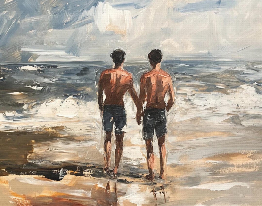 Queer Art Retro Vibe, Gay Art Vintage Style Gay Beach Lovers Print ...