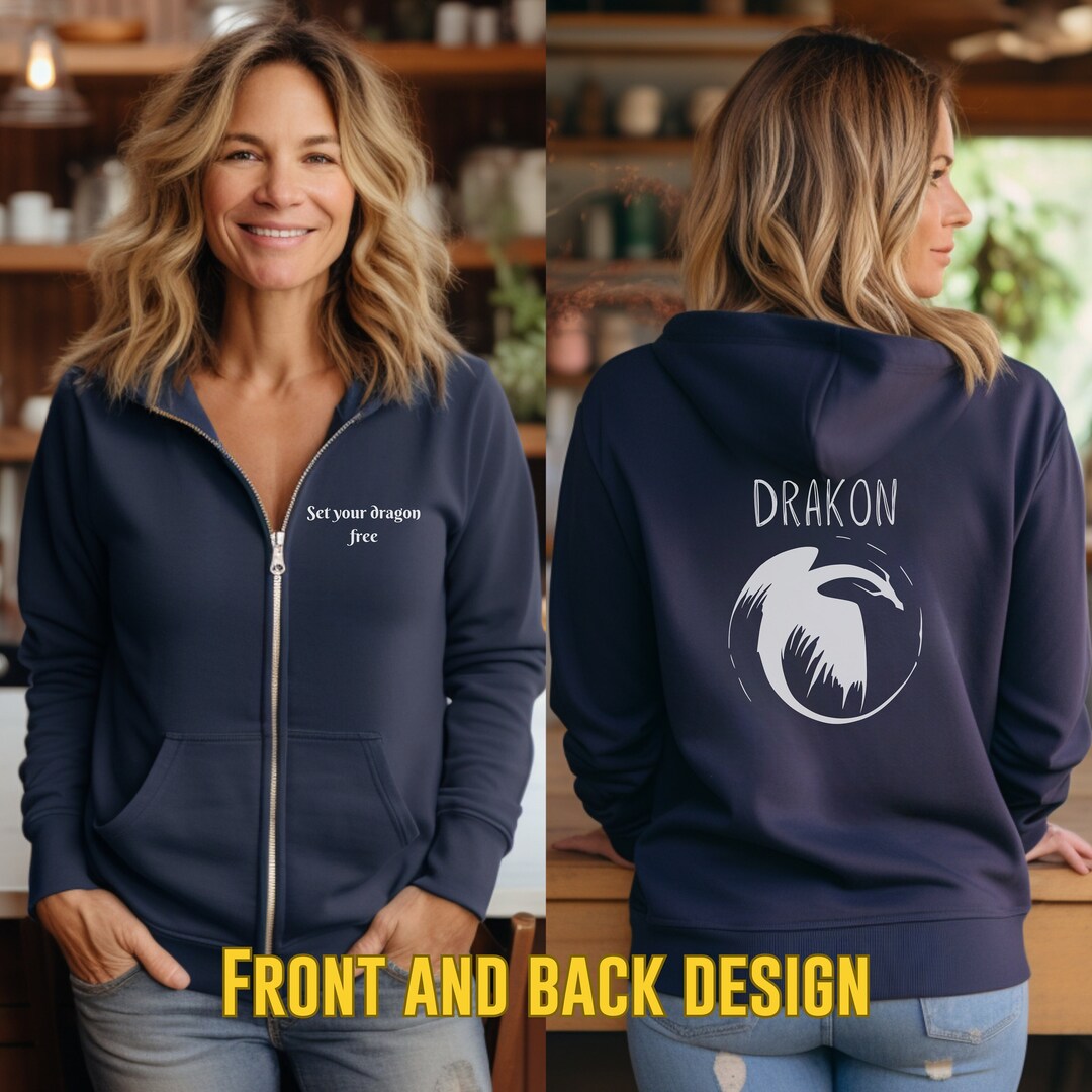 Dragon Hoodie, Front and Back Design Hoodie, Scottish Gifts, Zipper ...