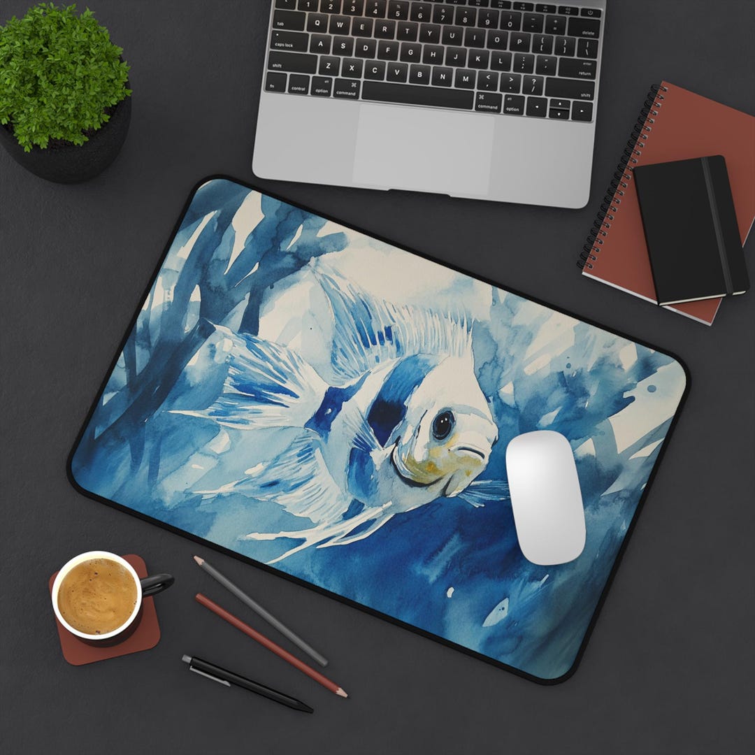 Tropical Fish Desk Mat, Blue and White Fish Gaming Mouse Pad, Large ...