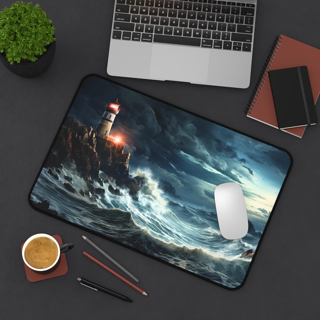 Desk Mat, Lighthouse Desk Mat, Ocean Scene Mouse Pad for Moody Weather ...