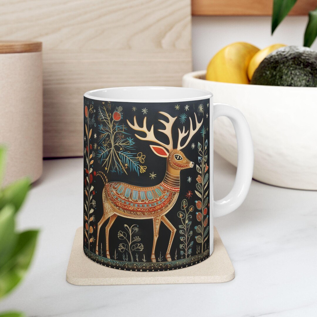 Deer Folk-art Christmas Mug, Folklore, Foxcore, Forrestcore Gifts, 11 ...