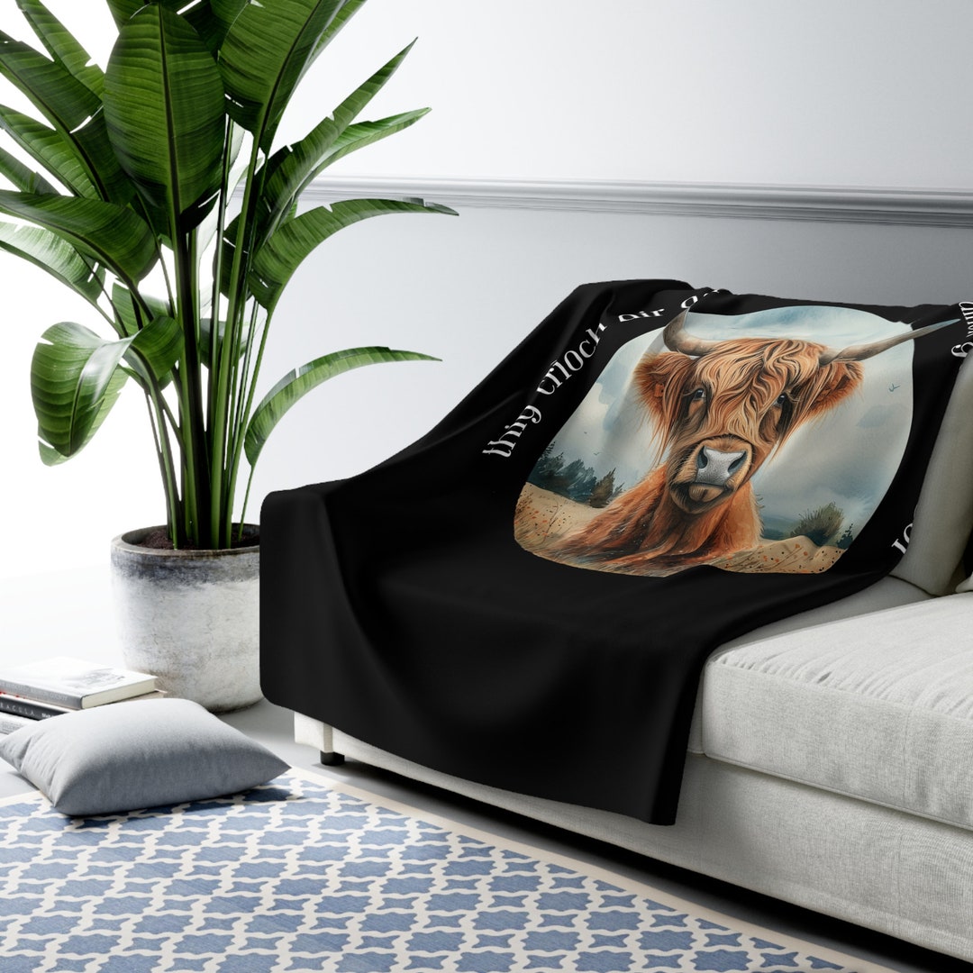Highland Cow Gaelic Deluxe Sherpa Fleece Blanket, Scotland, Scottish ...