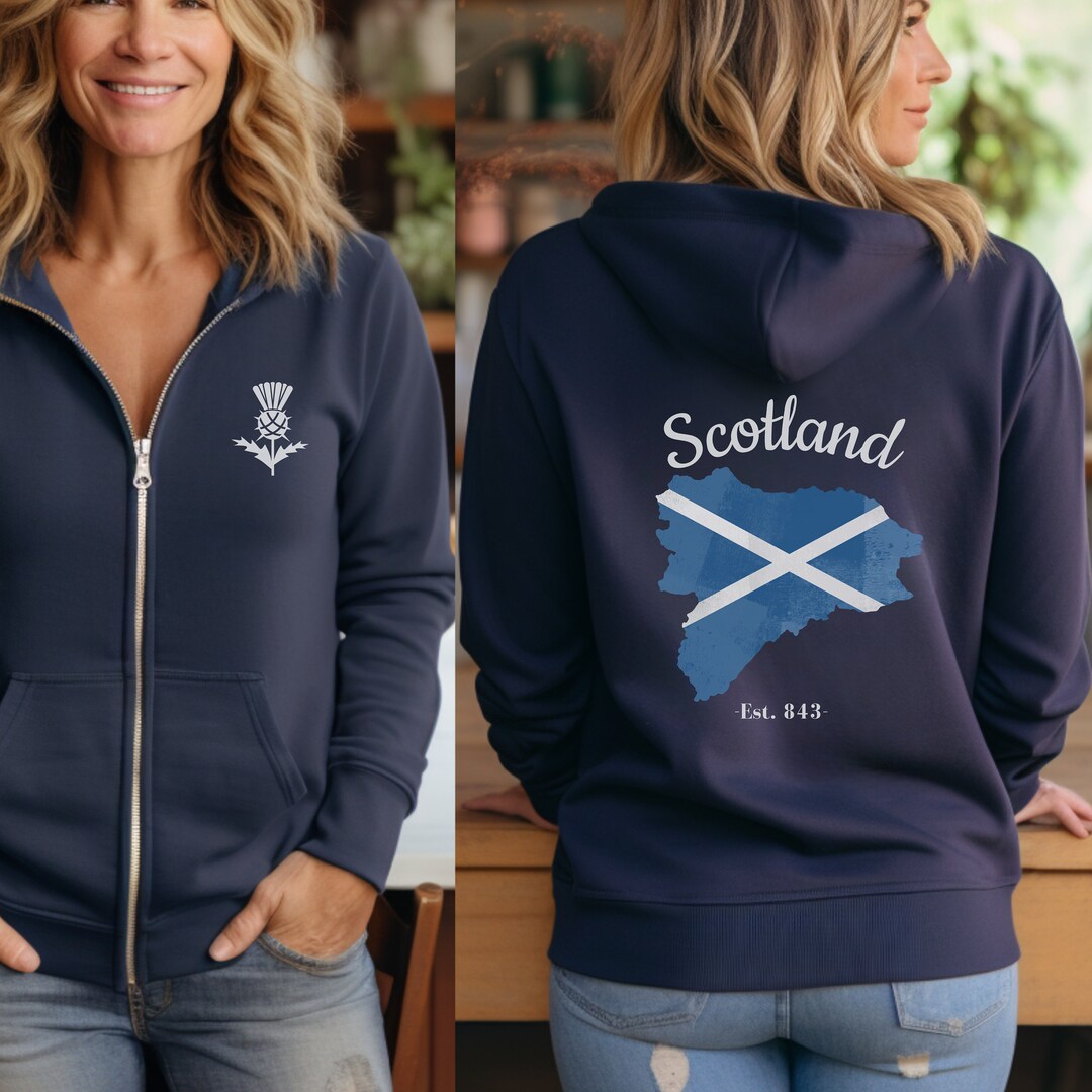 Front and Back Design, Zip up Hoodie, Scottish Hoodie, Scottish Gifts ...