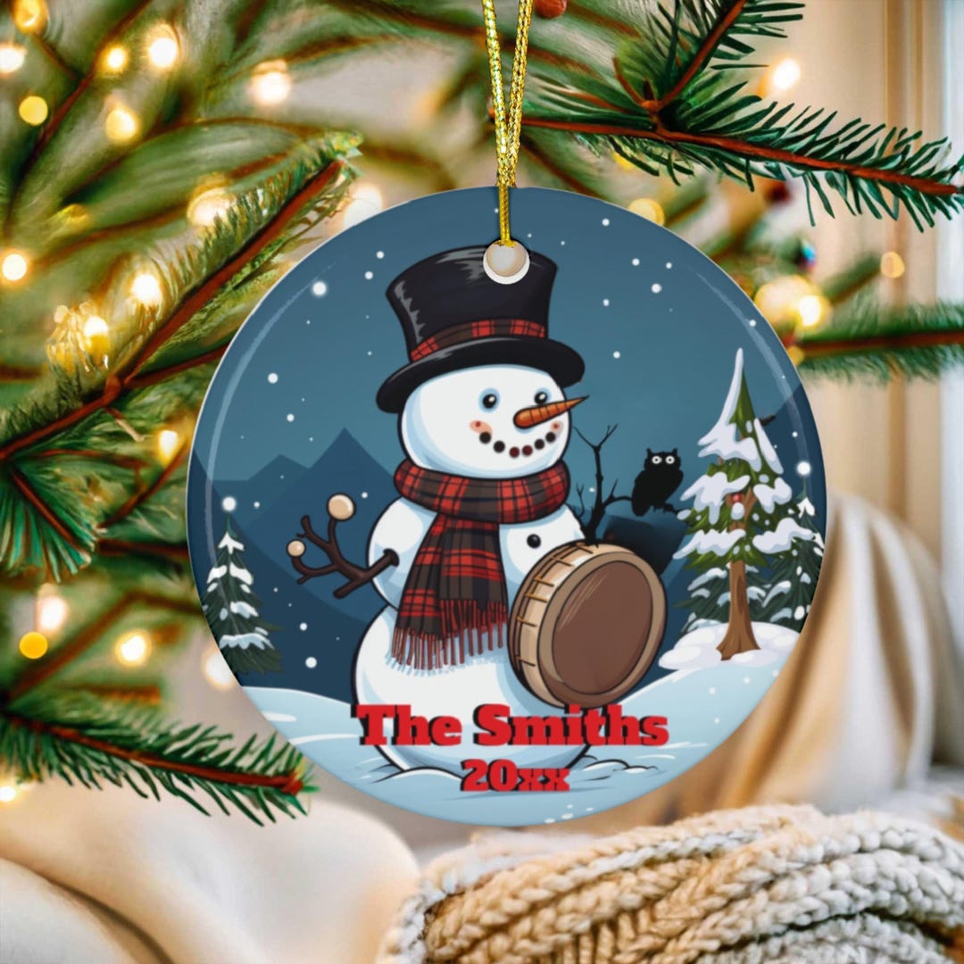 Personalized Scottish Snowman Ornament, Bodhran Playing Snowman ...