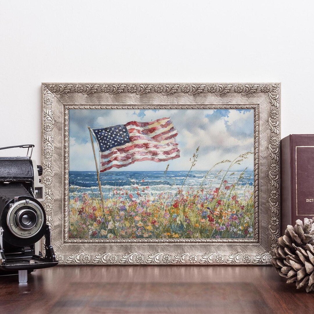 Vintage American Flag POSTER, Flag Art Decor, Patriotic Flag With ...