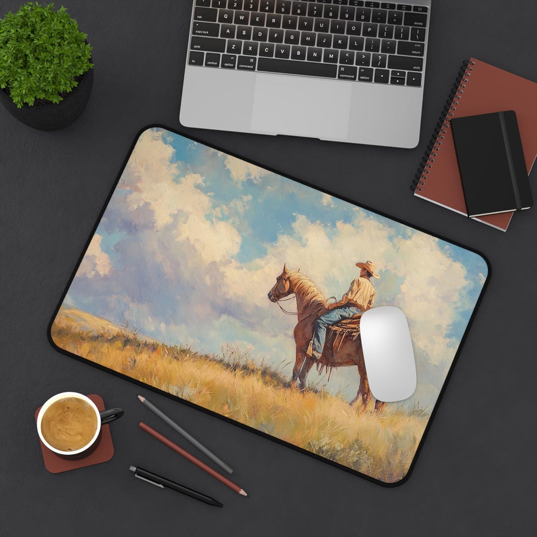 Vintage Cowboy Desk Mat, Western Style Mouse Pad, Retro Cowgirl Office ...