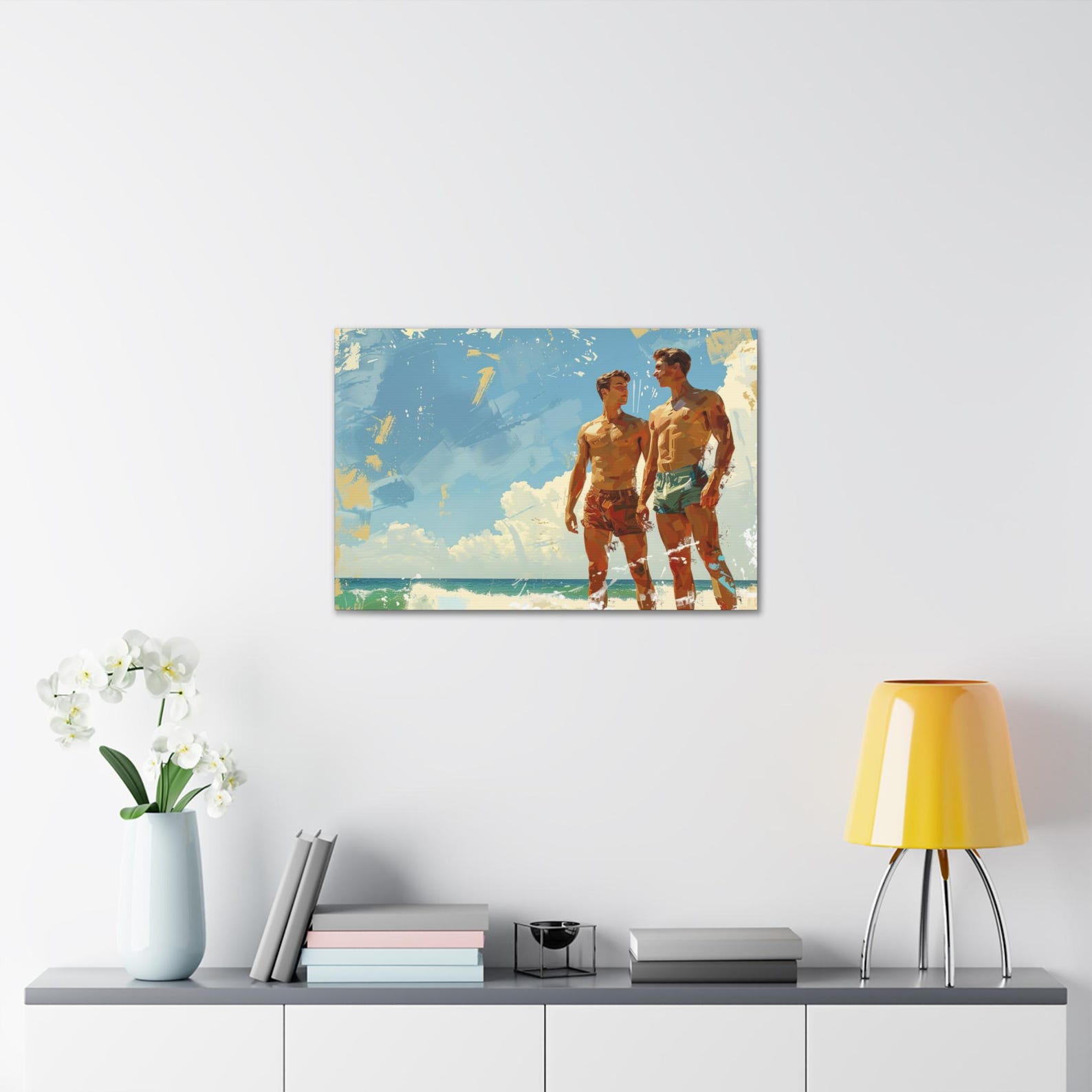 Queer Art Retro Vibe, Gay Art Vintage Style Gay Beach Lovers Print ...