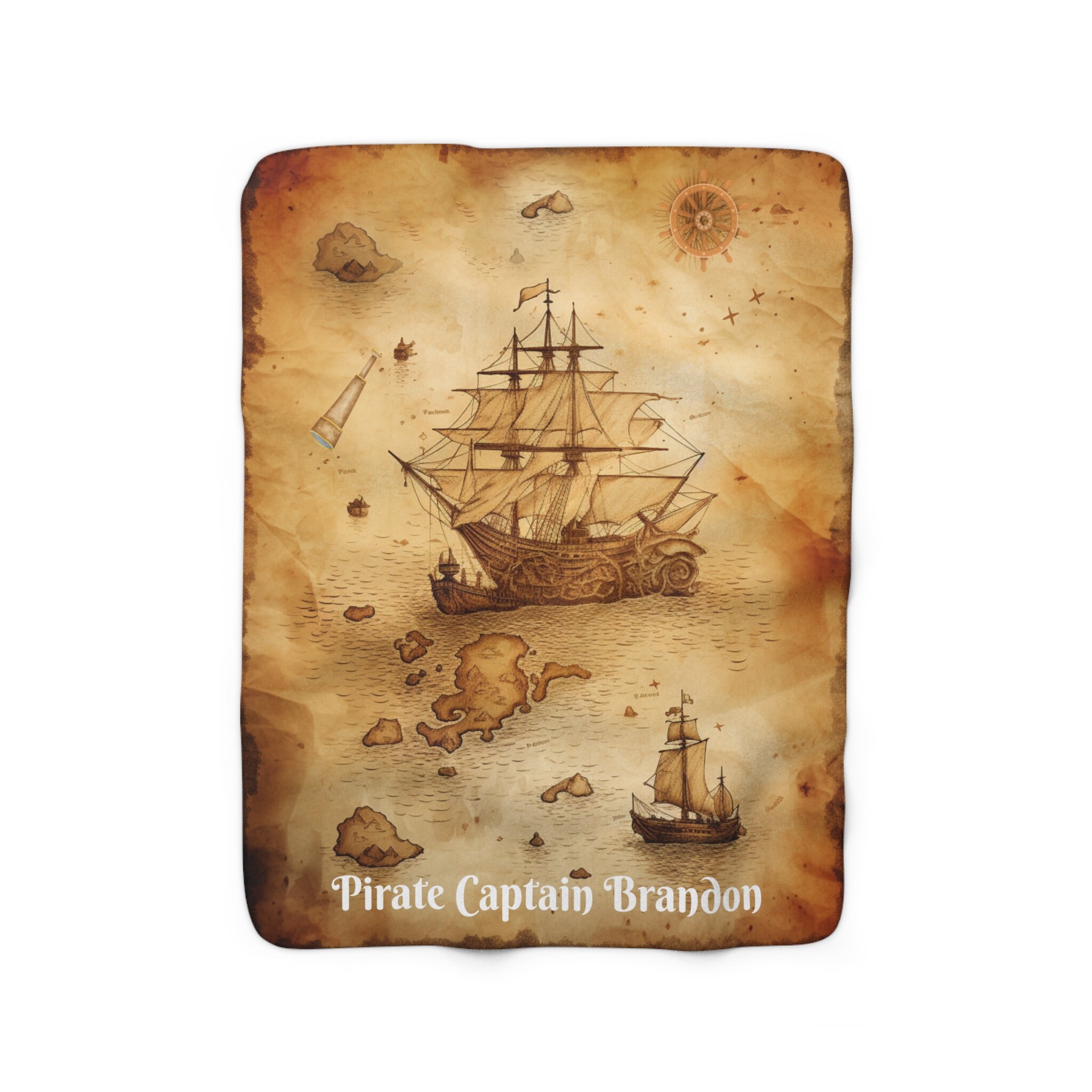 Personalized Pirate Blanket, Pirate Ship, Sherpa Fleece Blanket, Custom ...