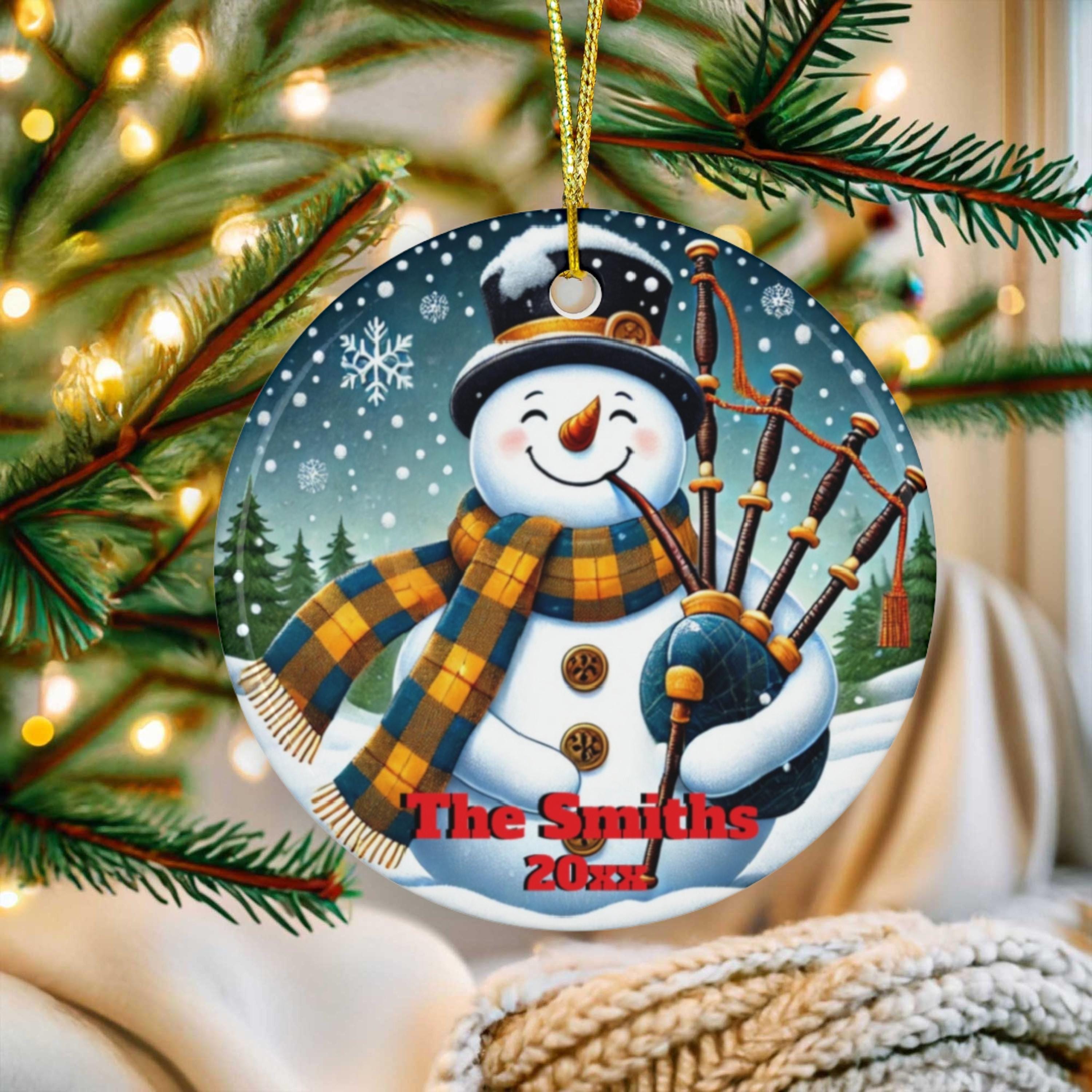Personalized Snowman Ornament, Bagpipes Playing Snowman, Scottish ...