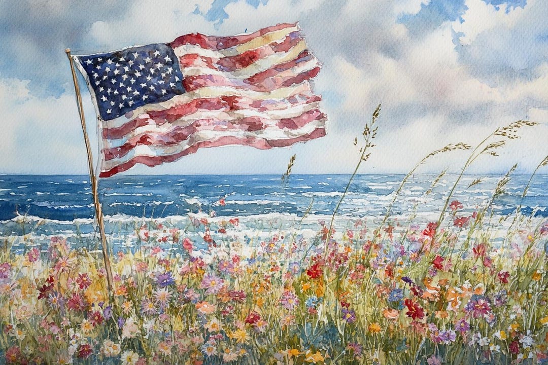 DIGITAL ART Vintage American Flag, Flag Art Decor, Patriotic Flag With ...