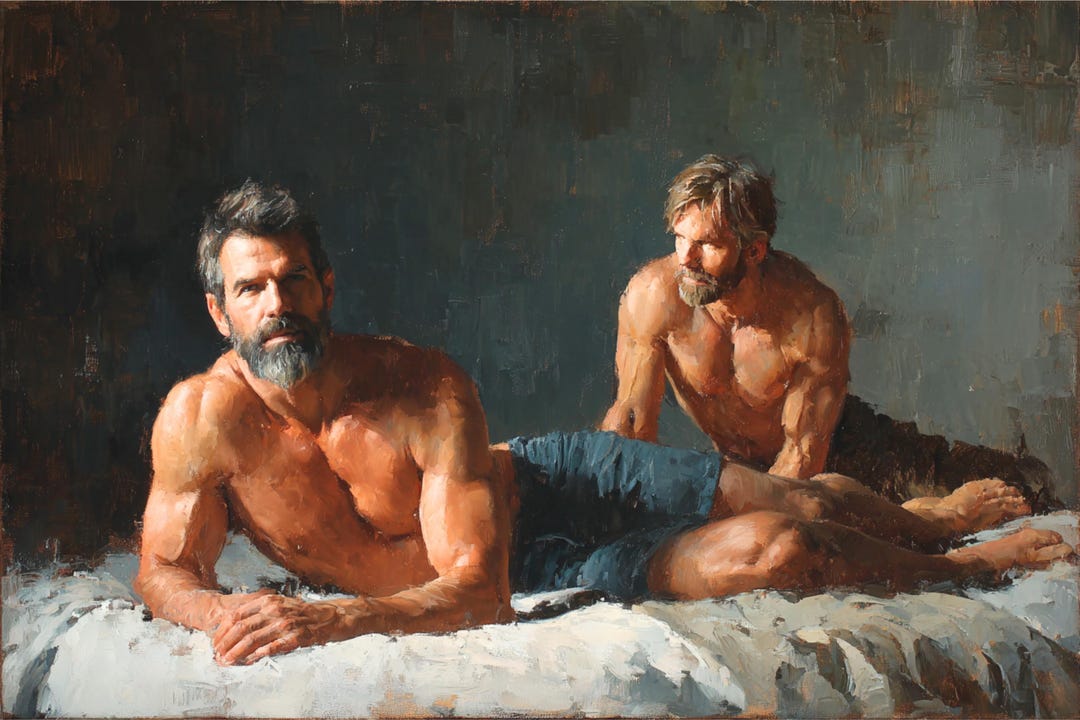 Queer Art Retro Vibe Older Gay Men Art Vintage Style Canvas Gallery
