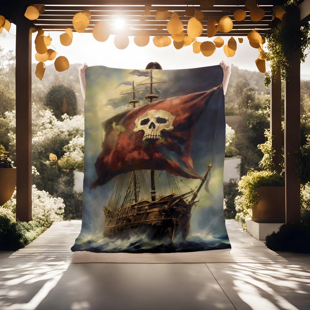 Pirate Ship Blanket, Pirates, Ocean Theme Blanket, Lightweight Boho ...