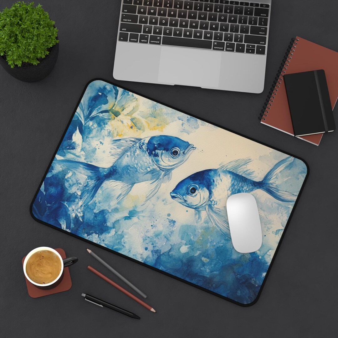 Tropical Fish Desk Mat, Blue and White Fish Gaming Mouse Pad, Large ...