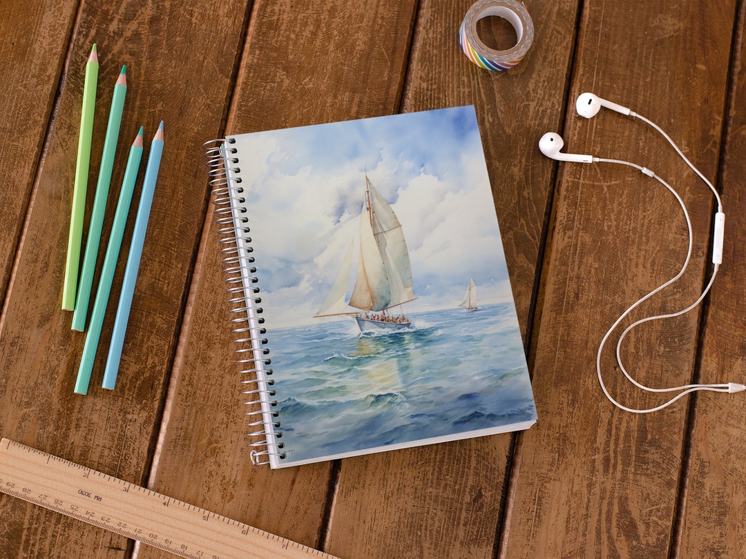 Spiral Notebook Sailing Boat, Watercolor Notebook Sailboats, Journal ...