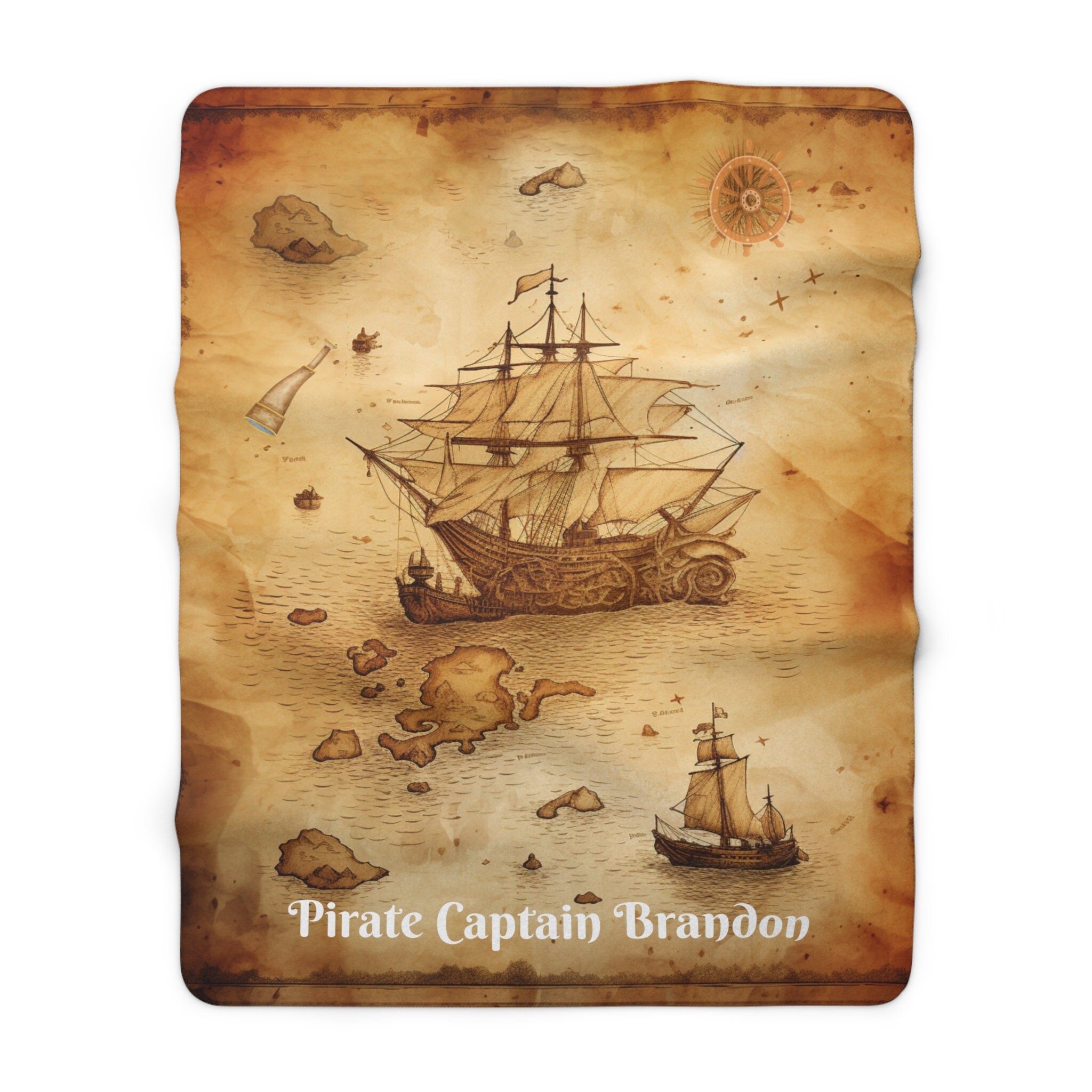 Personalized Pirate Blanket, Pirate Ship, Sherpa Fleece Blanket, Custom ...