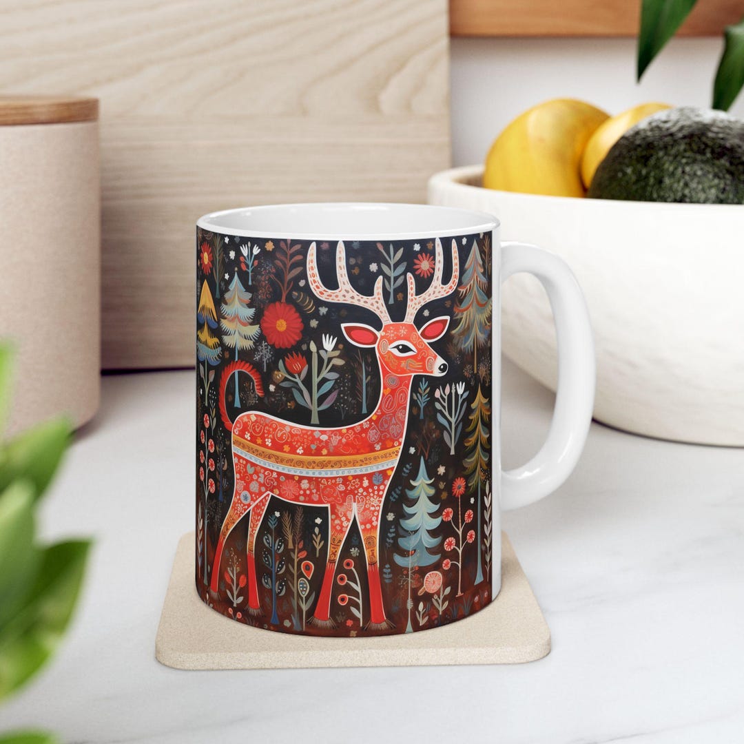 Deer Folk-art Christmas Mug, Folklore, Foxcore, Forrestcore Gifts, 11 ...