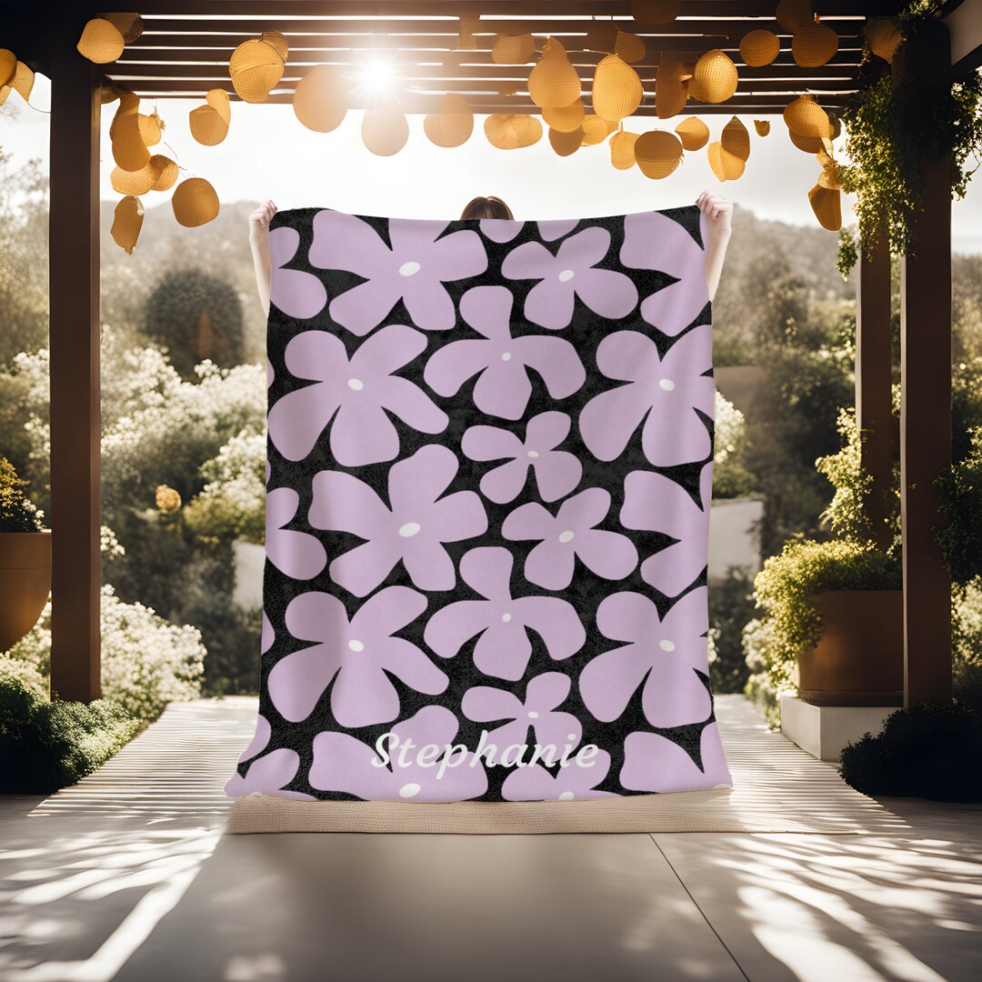 Personalized Preppy Blankets, Retro Boho Lightweight, Custom Daisy ...