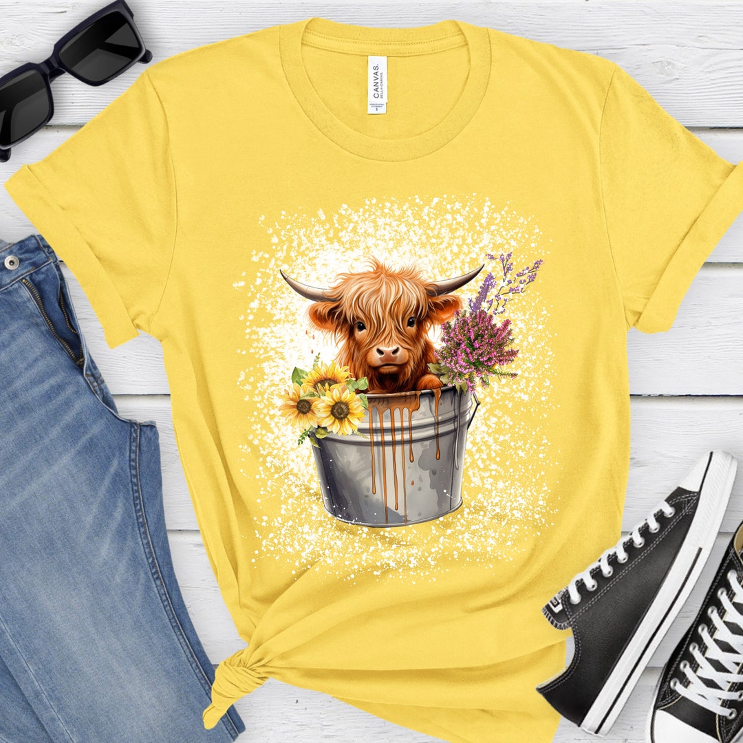 Highland Cow Tshirt Cow and Sunflower Shirt Yellow Cow Shirt Bleach ...
