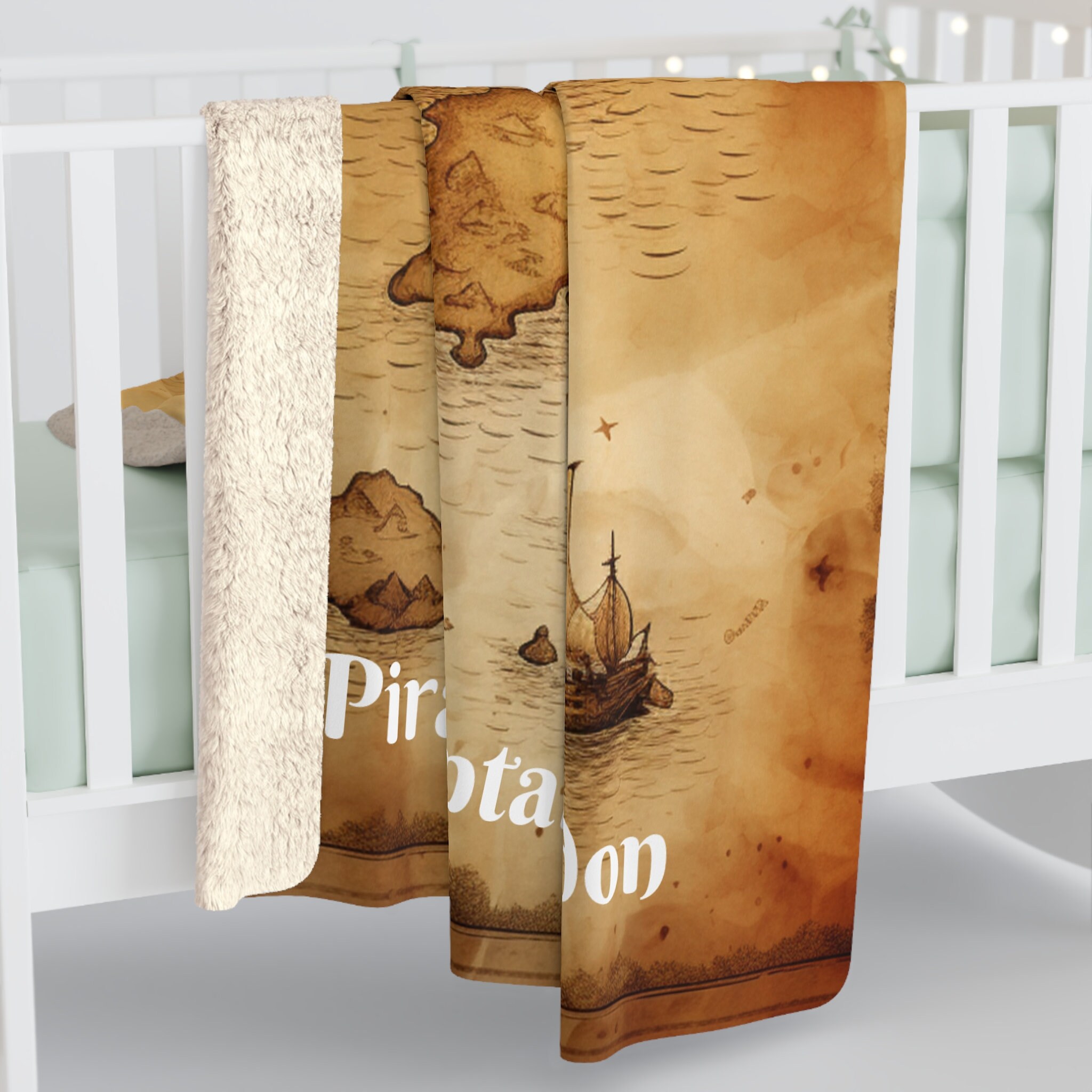 Personalized Pirate Blanket, Pirate Ship, Sherpa Fleece Blanket, Custom ...