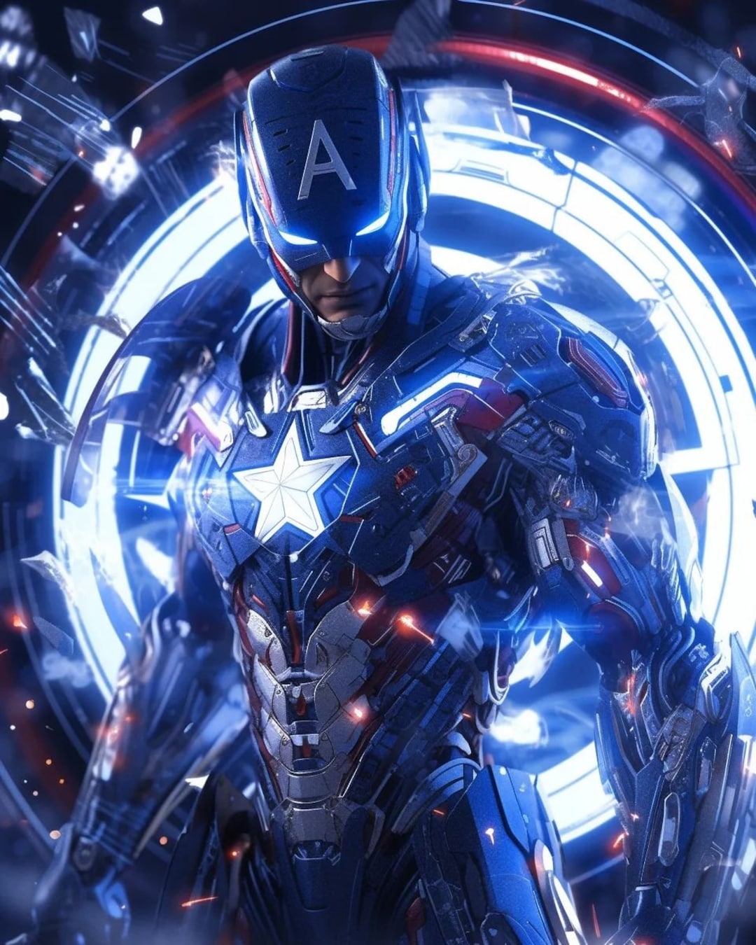 Captain America Futuristic Cyberpunk digital Art - Etsy