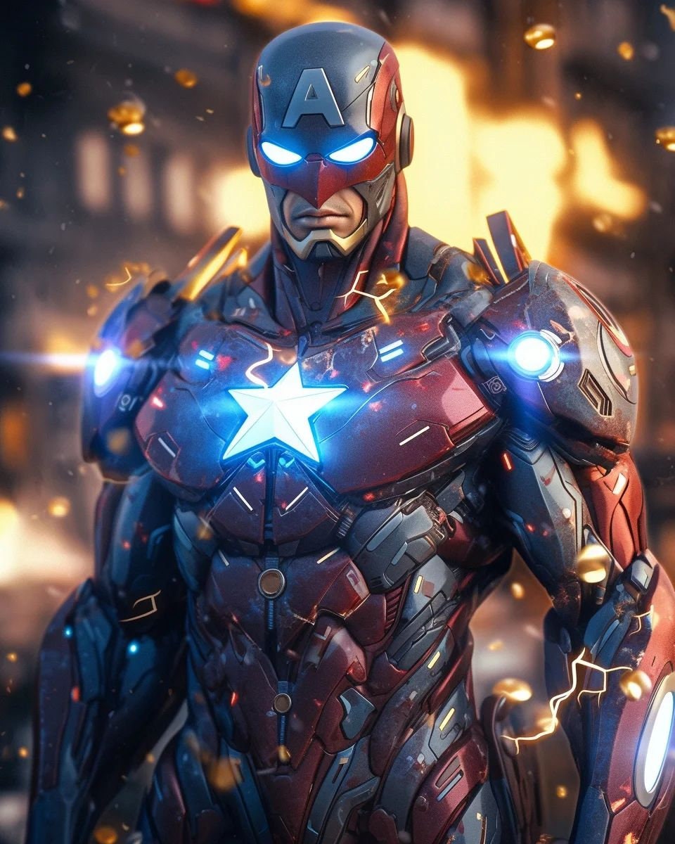 Captain America Futuristic Cyberpunk digital Art - Etsy
