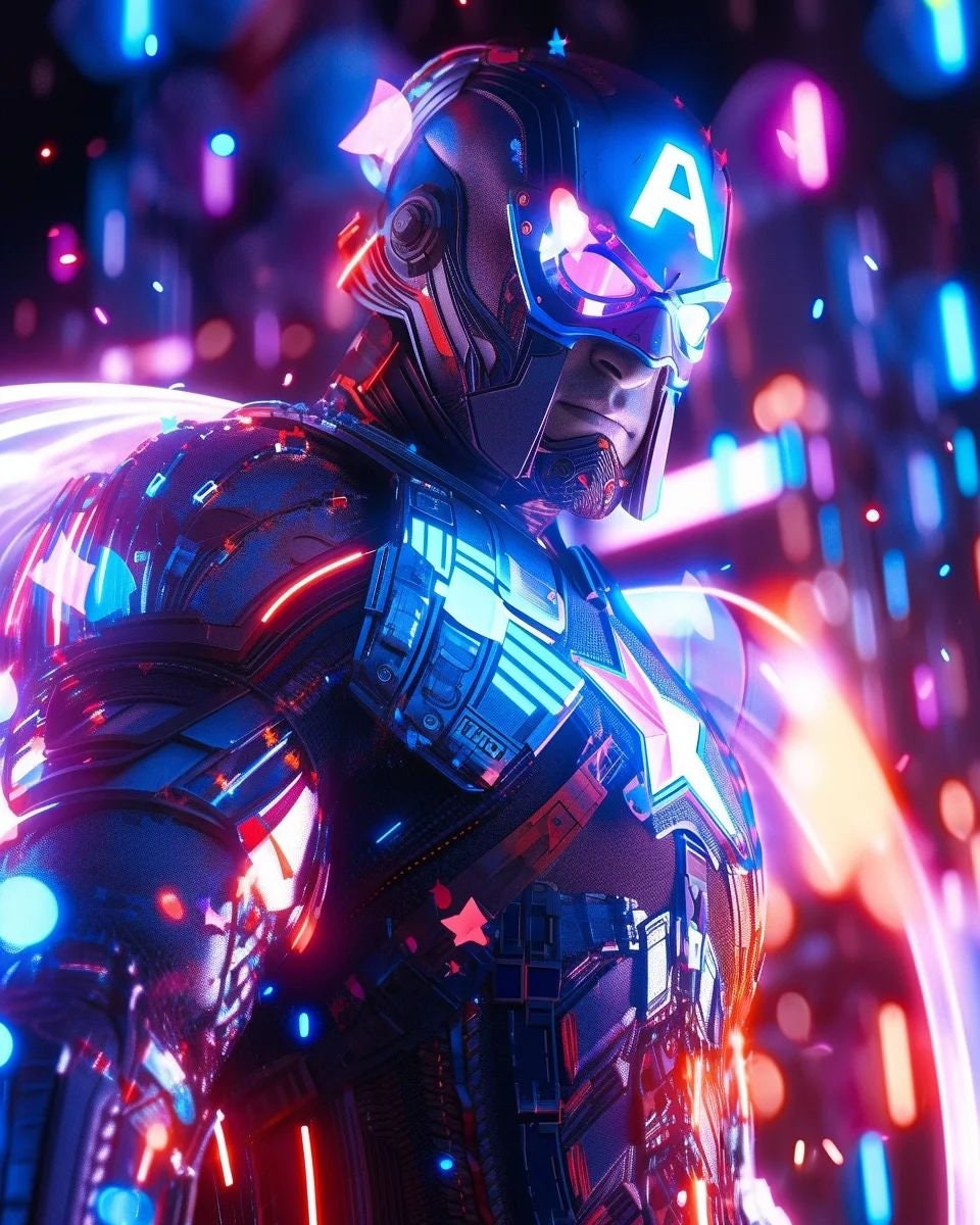 Captain America Futuristic Cyberpunk digital Art - Etsy