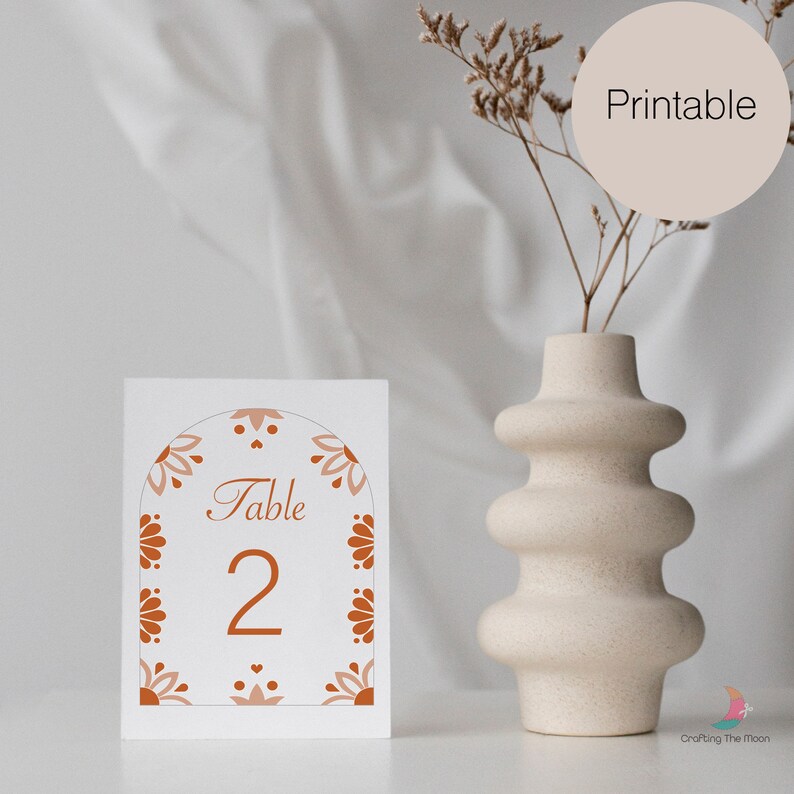 4x6 Printable Talavera Mexican Theme Arched Table Numbers - Burnt ...