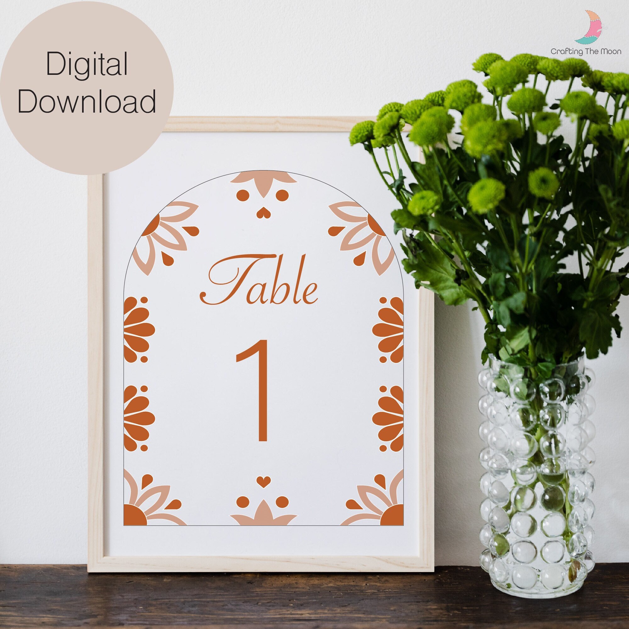 4x6 Printable Talavera Mexican Theme Arched Table Numbers - Burnt ...