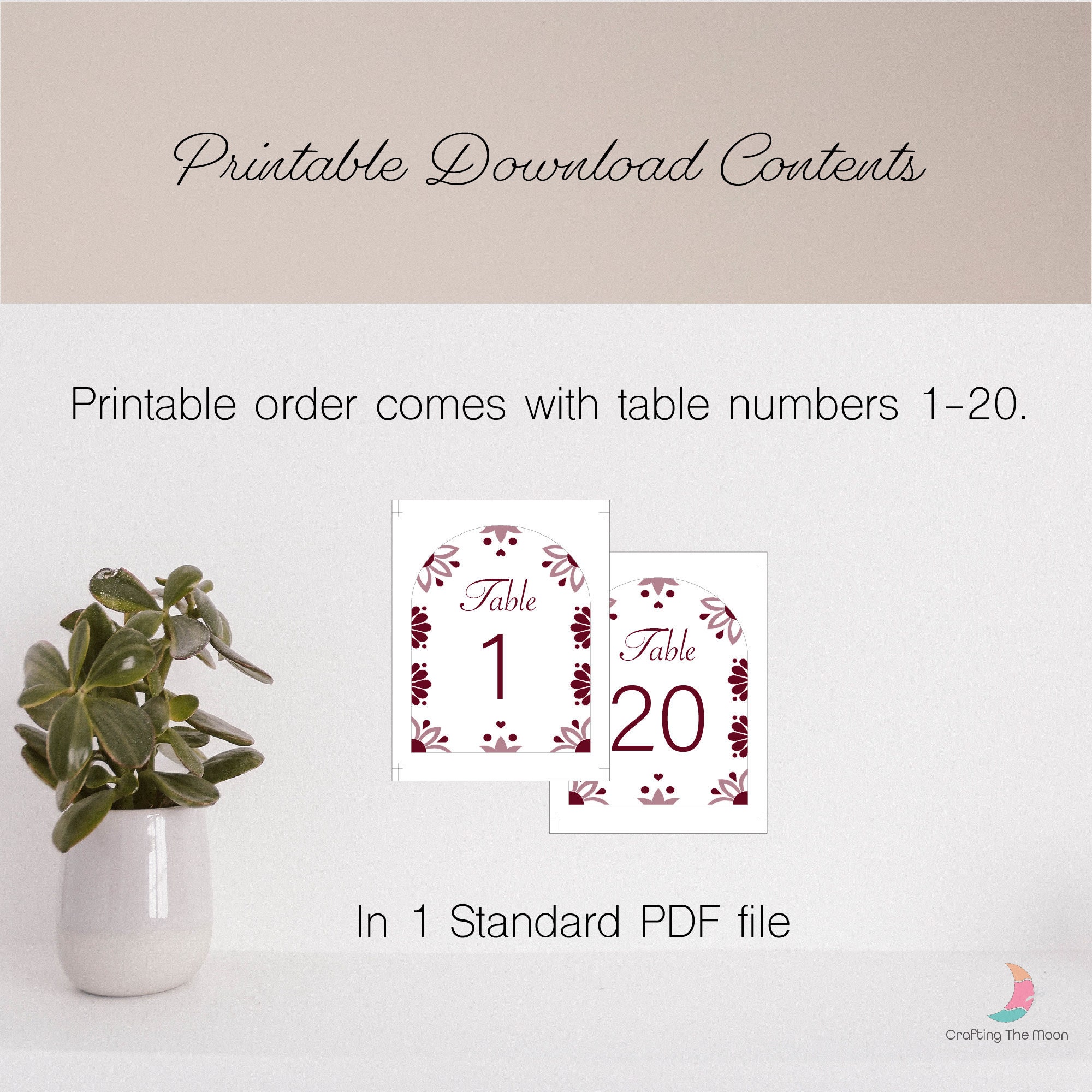 5x7 Printable Talavera Mexican Theme Arched Table Numbers - Burgundy ...