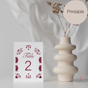 4x6 Printable Talavera Mexican Theme Arched Table Numbers - Burgundy ...