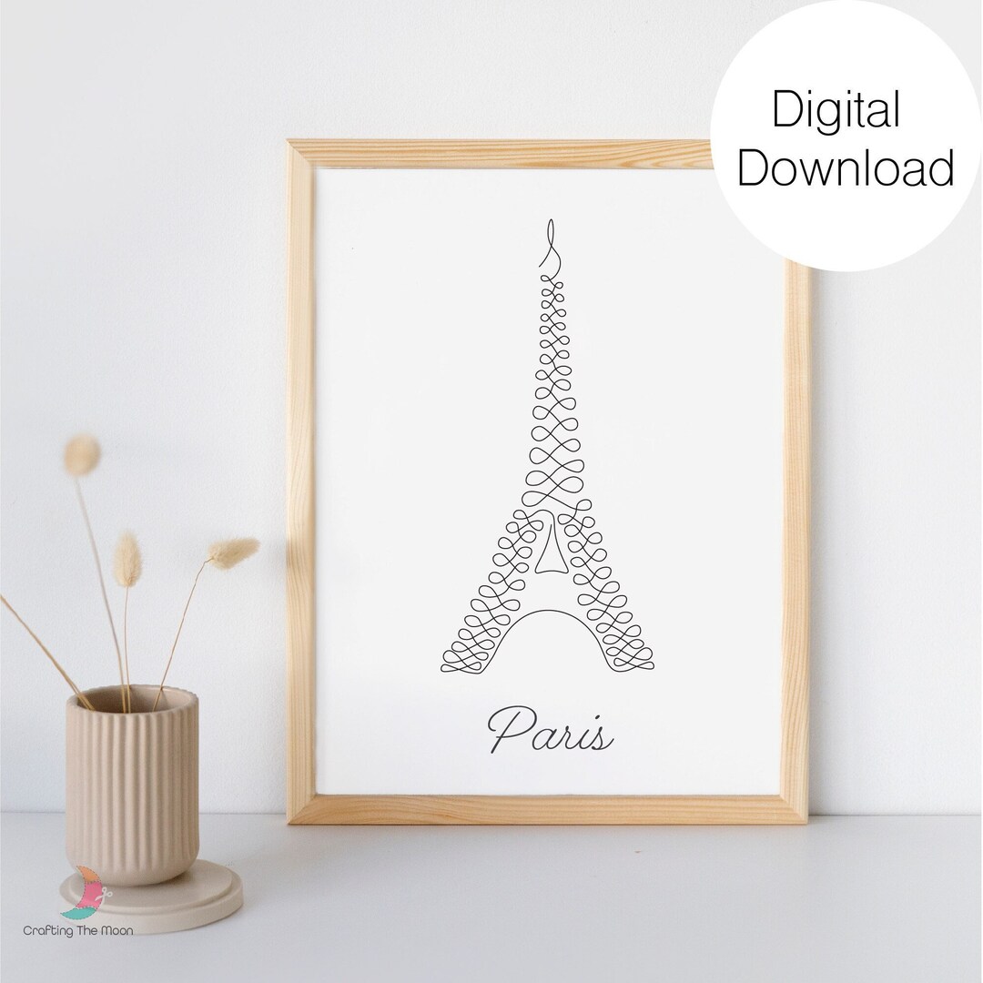 Eiffel Tower Line Art Digital Print - Black | Minimal Wall Art, Europe ...