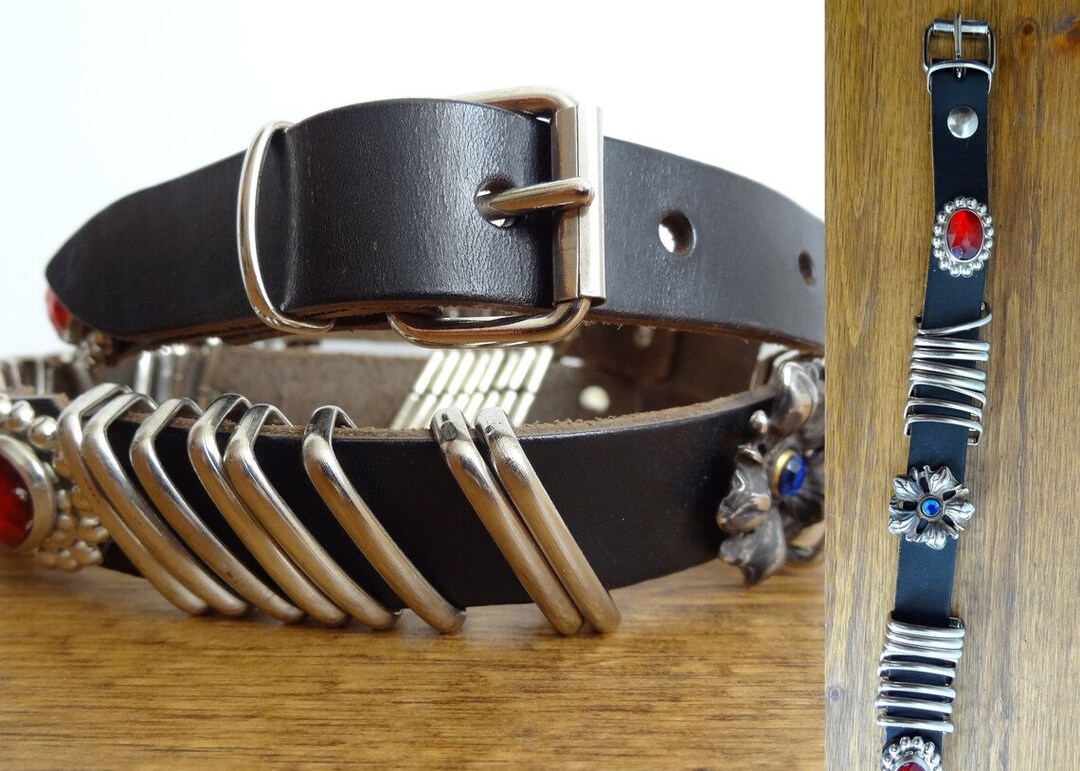 Vintage Boho Black 90s Silver Hardware & Jewel Embellished Leather Belt ...