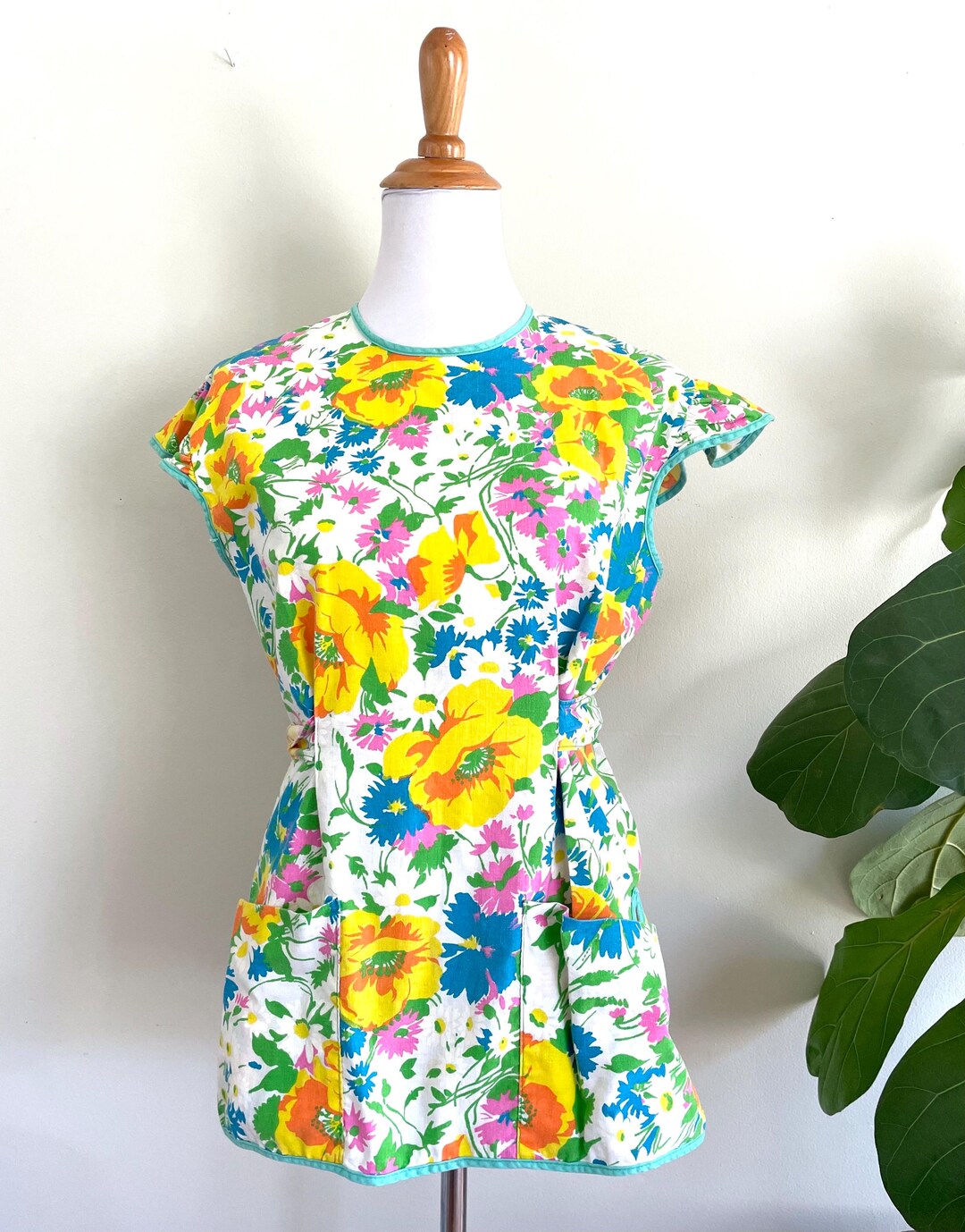 Vintage 1960s Kitschy Flower Power Shirt Apron/art Smock - Womens Sm ...
