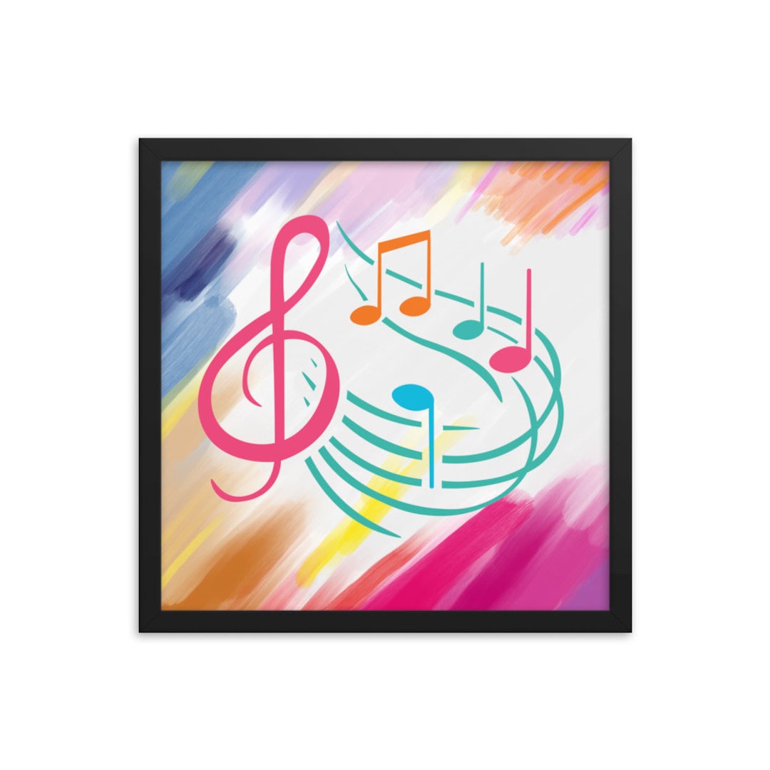Colorful Framed Poster With Music Notes and Pink Treble Clef - Etsy