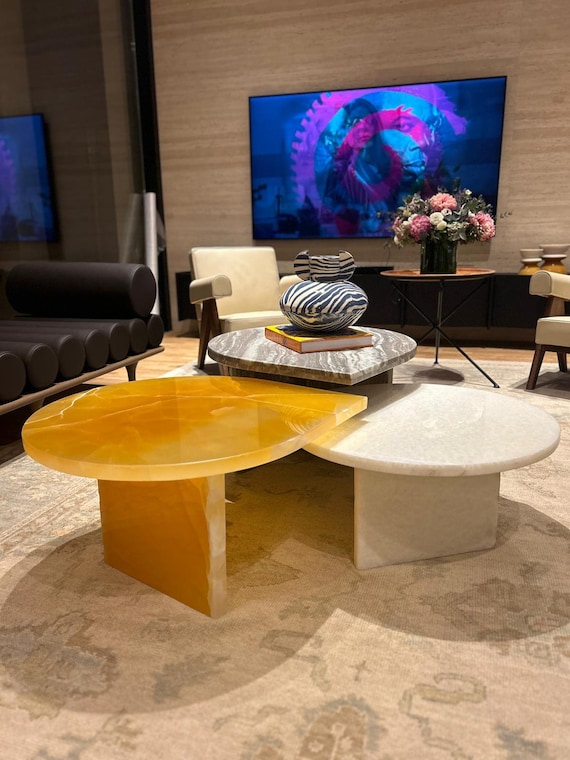 Buy Set of Three Marble Tables Stone Nesting Tables Onyx Centre Table Marble Nest Tables for Modern Living Room Online in India Etsy