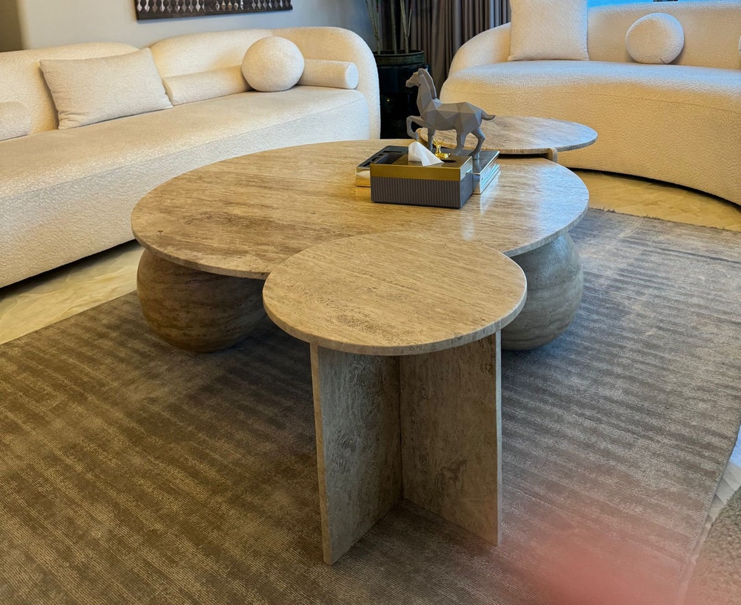 Savi Travertine Set of Three Marble Coffee Tables - Luxury Coffee Table ...