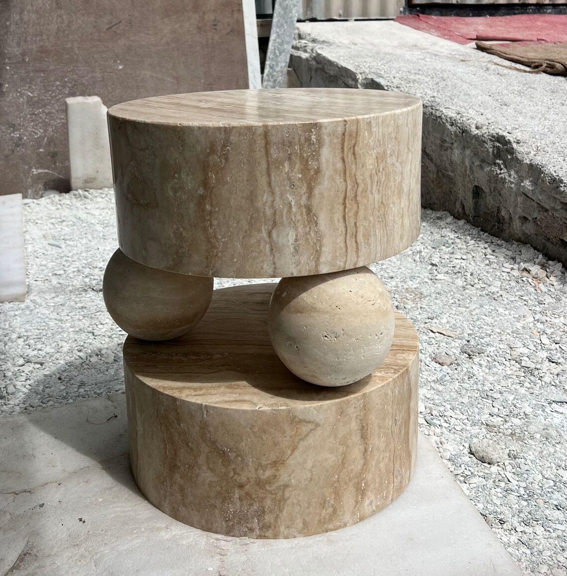 Travertine End Table - Modern Geometric End Table - Brown Marble Table ...