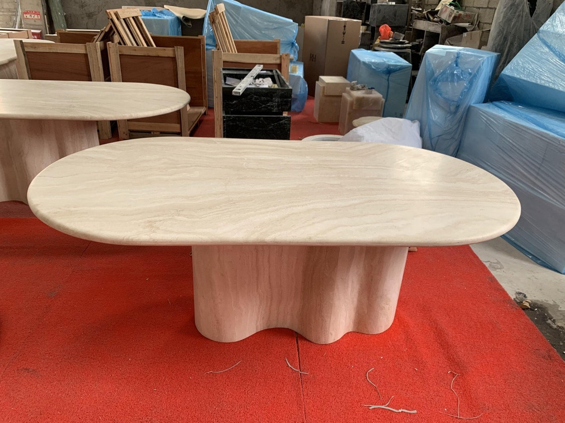 Curved Base Dining Table - Stone Table for Dining Room - Travertine ...