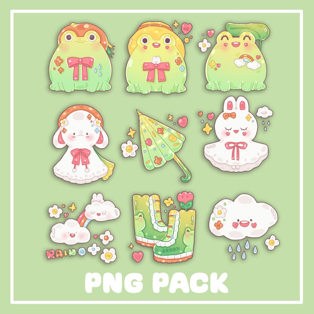 Kawaii Frogs and Bunny, Cute Sticker Design for Stationary and Planner ...