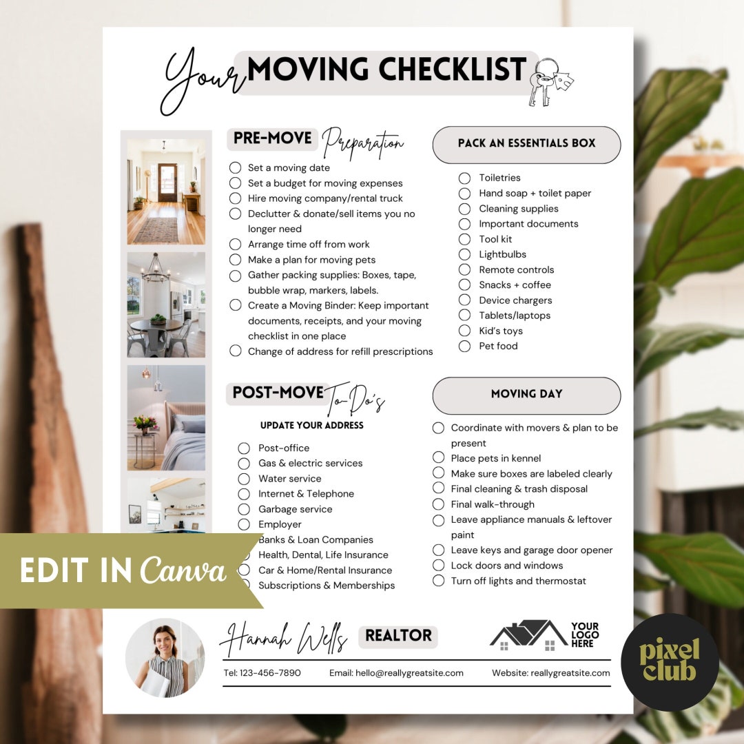 Real Estate Moving Checklist Realtor Moving Guide Printable - Etsy