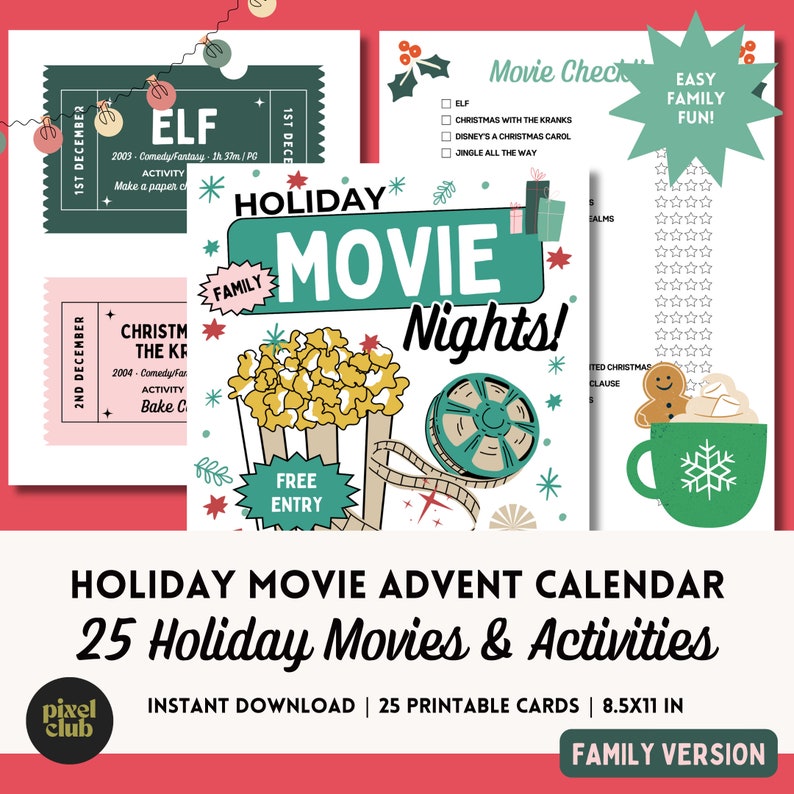 Holiday Movie Advent Calendar, Advent Calendar, Christmas Advent ...