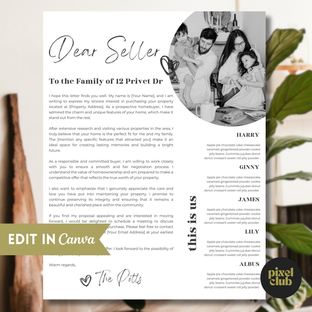 Home Offer Letter Template, We Love Your Home, Letter to Seller, House ...