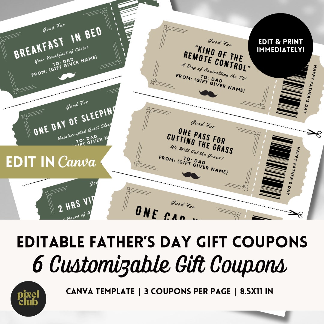 Editable Father's Day Coupons, Father's Day Gift, Printable Fathers Day ...