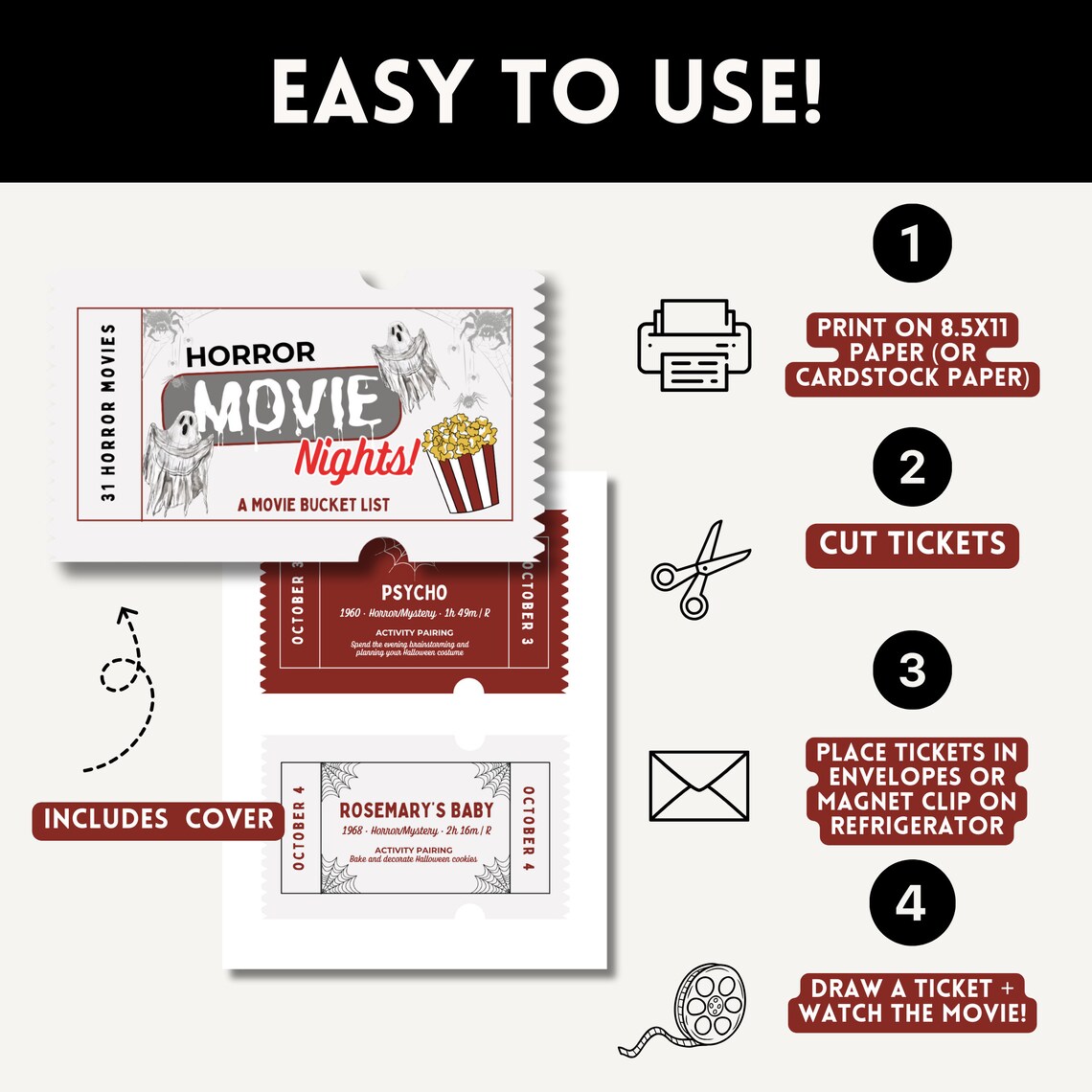 Horror Movie Night Printable Halloween Movie Checklist, Halloween ...