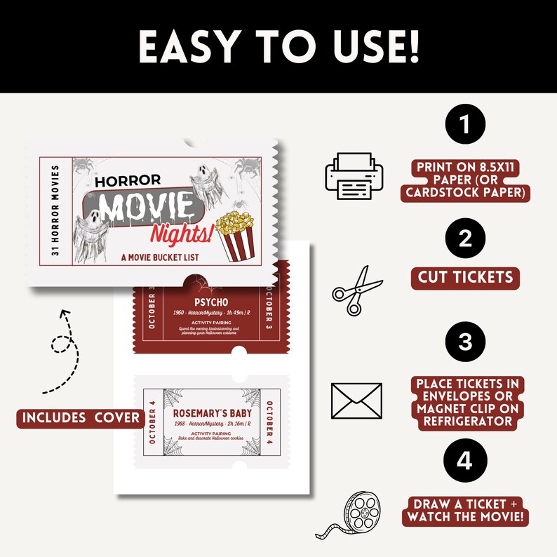 Horror Movie Night Printable Halloween Movie Checklist, Halloween ...