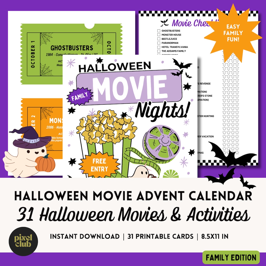 Family Movie Night Printable Halloween Movie Checklist, Halloween ...