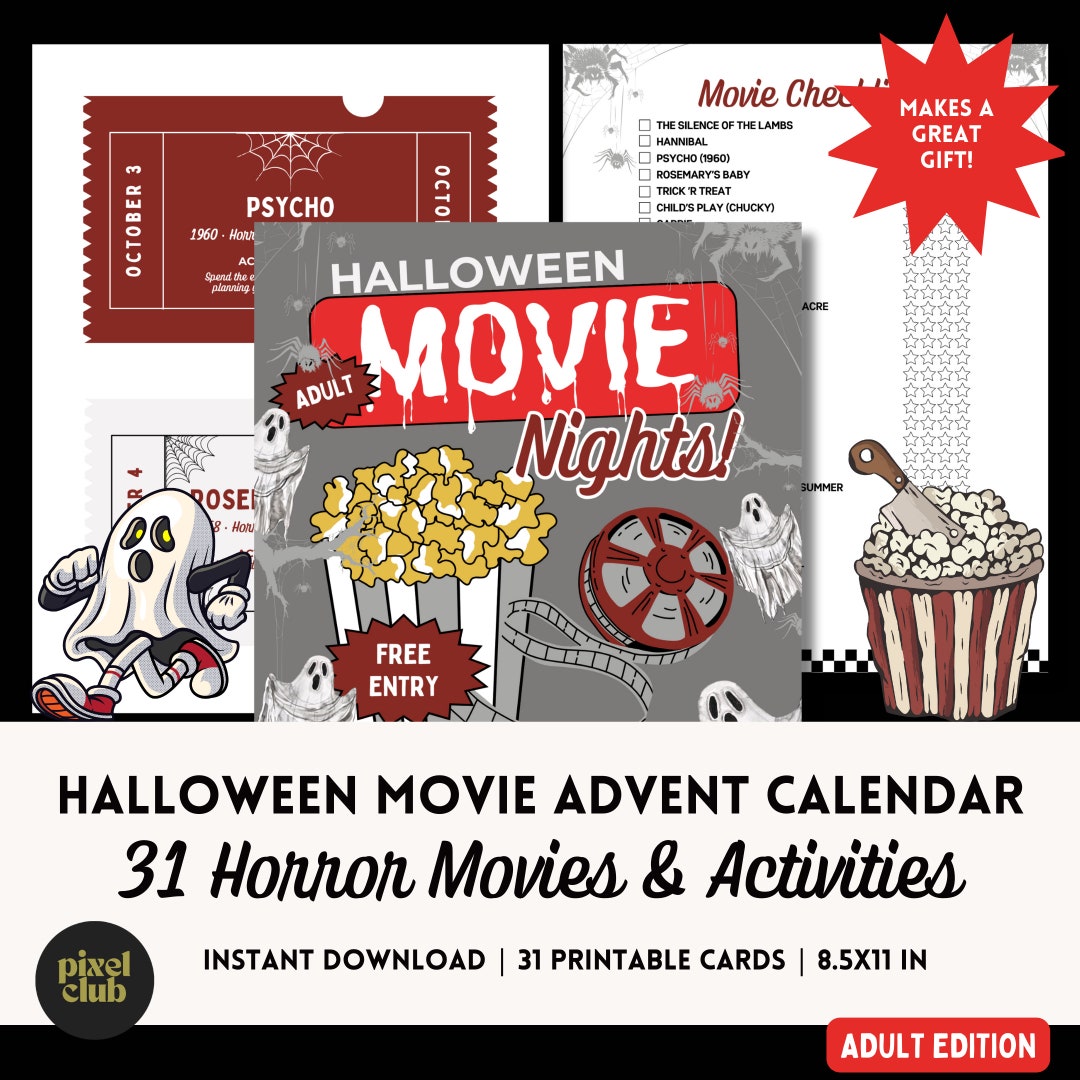 Horror Movie Night Printable Halloween Movie Checklist, Halloween ...