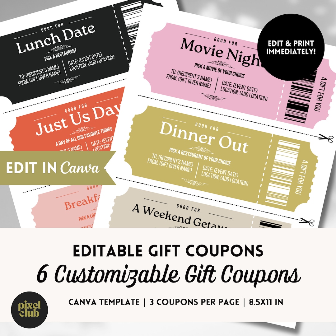 Retro Editable Coupon Template, Printable Birthday Coupons, Anniversary ...