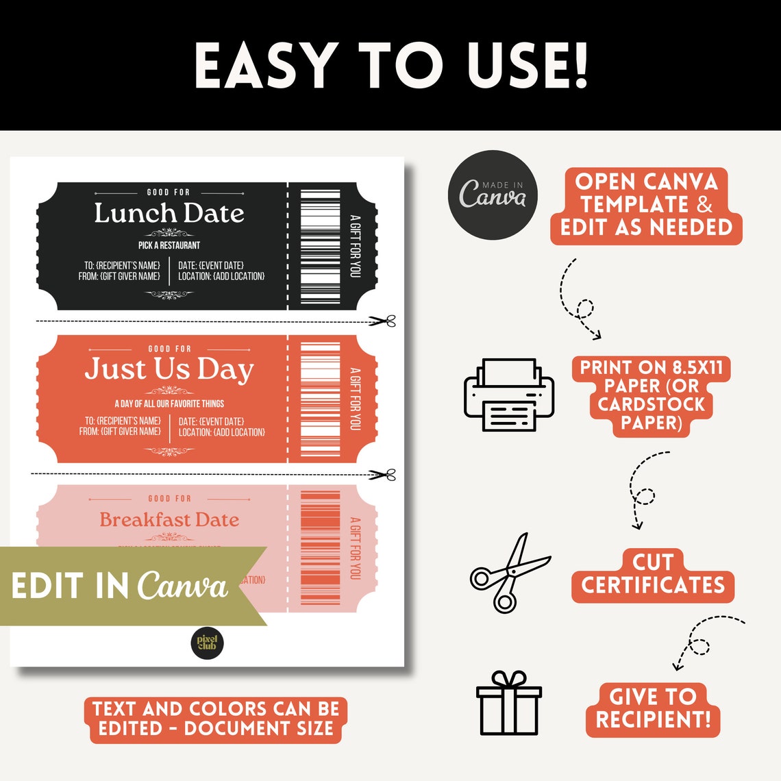 Retro Editable Coupon Template, Printable Birthday Coupons, Anniversary ...