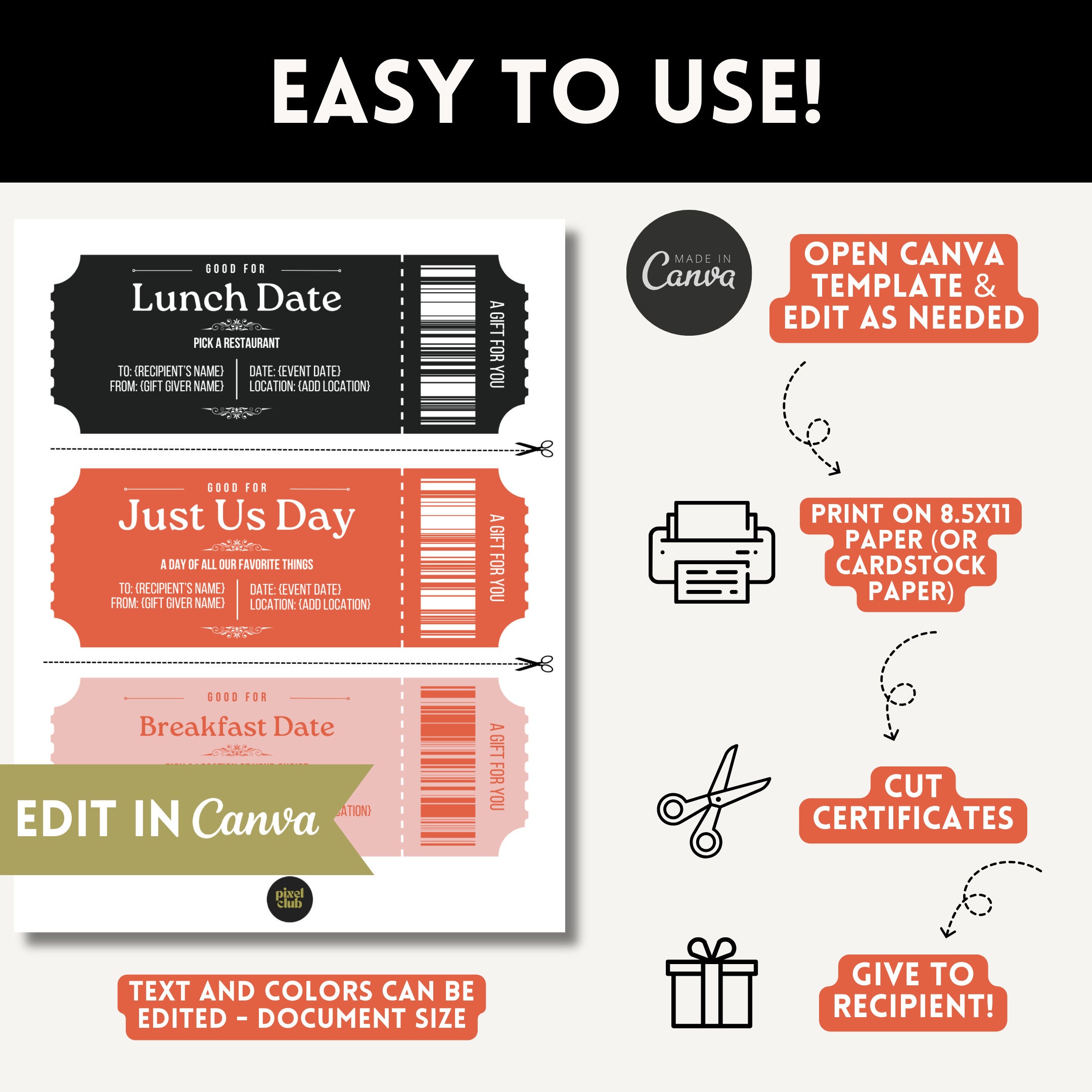 Retro Editable Coupon Template, Printable Birthday Coupons, Anniversary ...